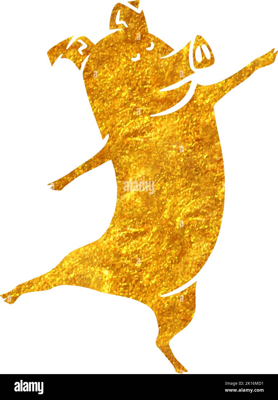 Hand drawn gold foil texture dancing pig. Vector illustration Stock ...