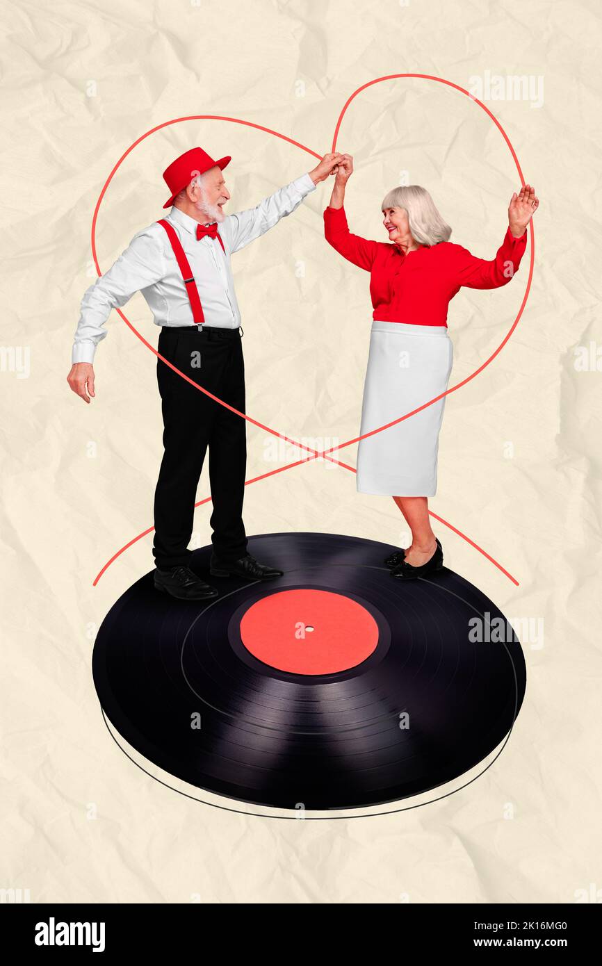 Vertical creative collage image of charming retired couple granddad ...