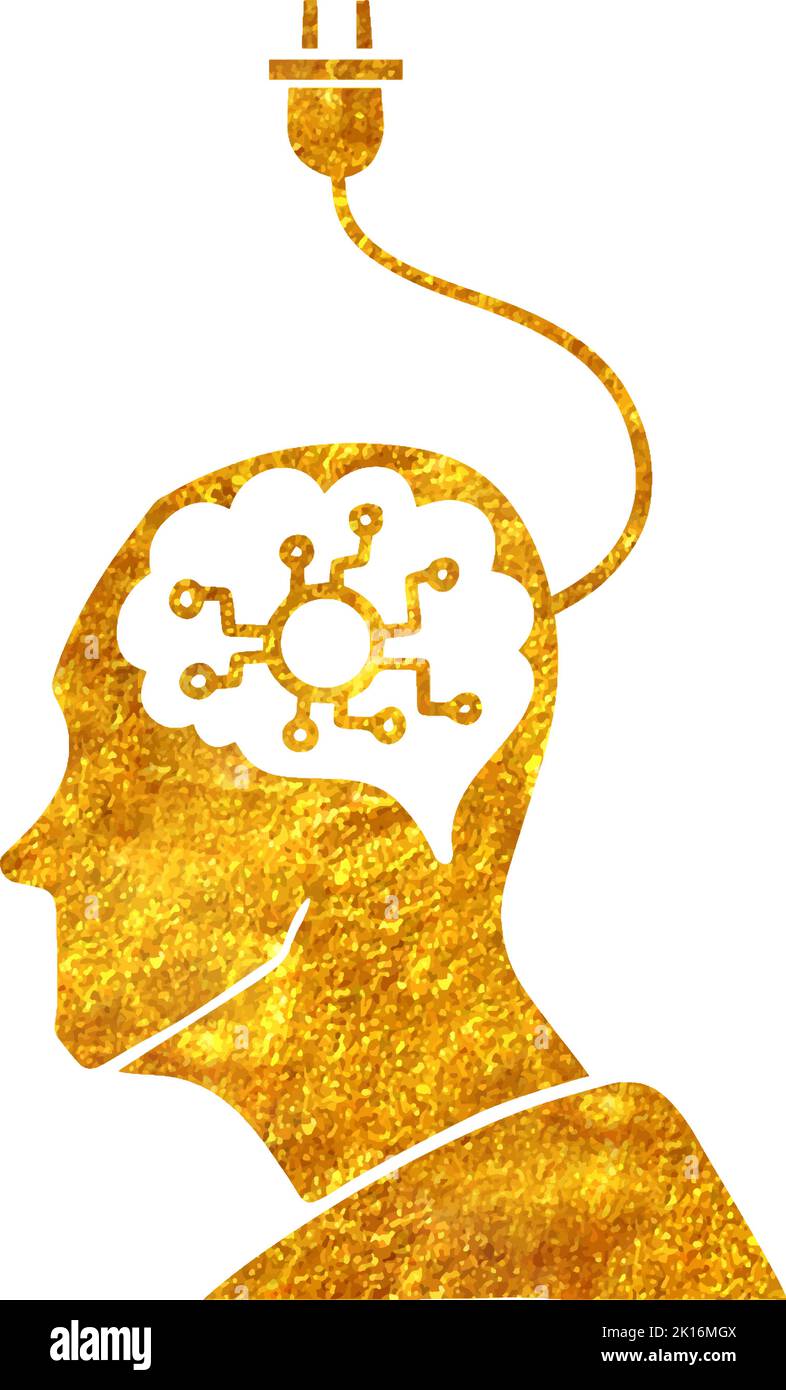 Hand drawn artificial intelligence concept icon in gold foil texture ...