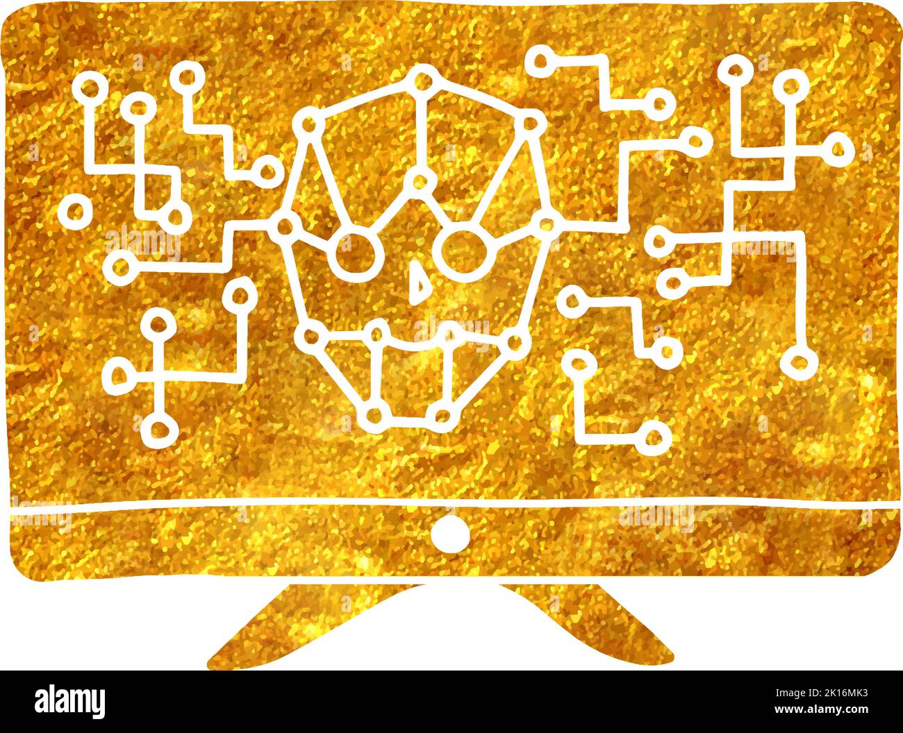 Hand drawn artificial intelligence concept icon in gold foil texture ...