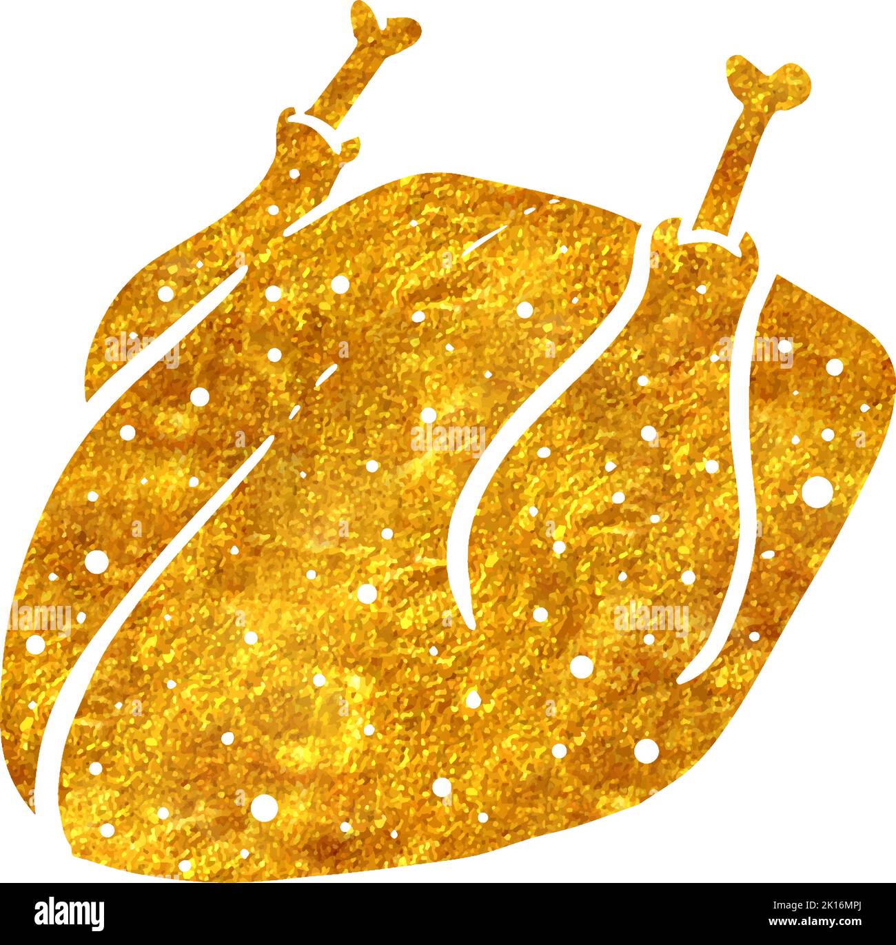 Hand drawn gold foil texture whole chicken Vector illustration Stock ...