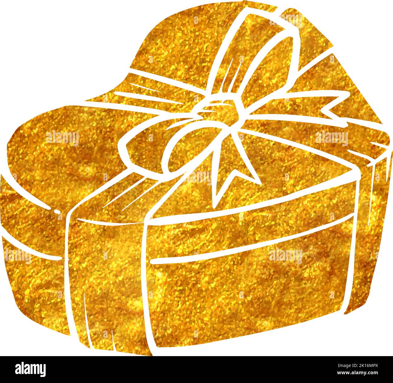 Hand drawn gold foil texture heart shape box hand drawn. Vector ...