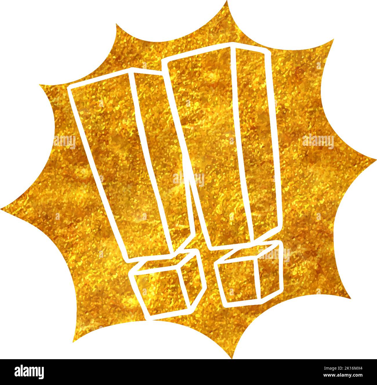 Hand drawn gold foil texture exclamation mark. Vector illustration ...