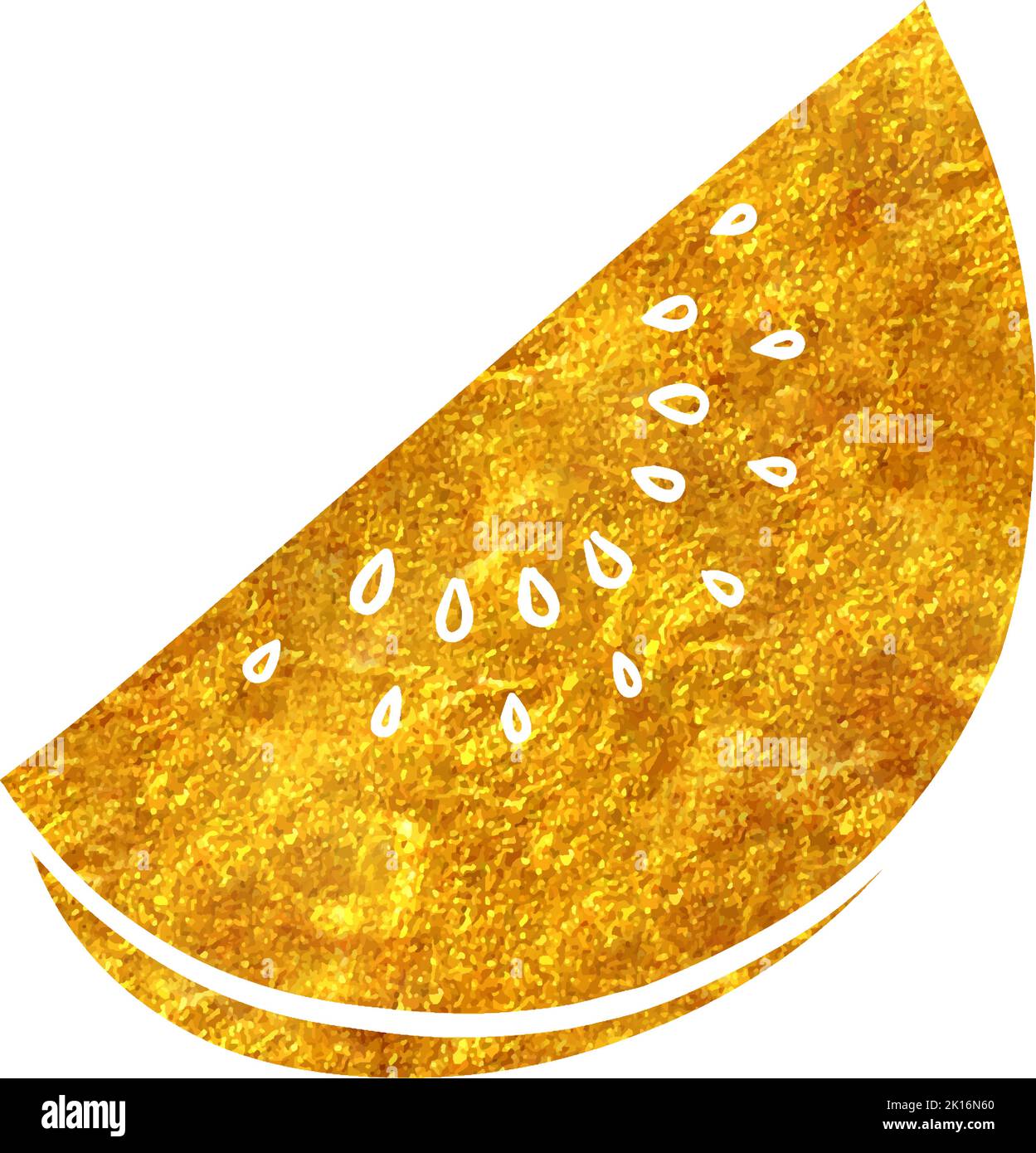 Hand drawn gold foil texture fruit slice hand drawn. watermelon or ...