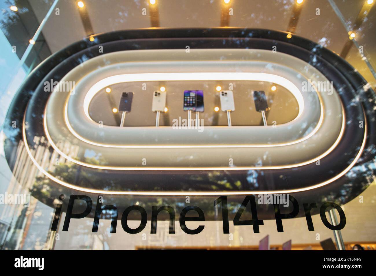 Tokyo, Japan. 16th Sep, 2022. Apple's new iPhone 14 series is displayed ...