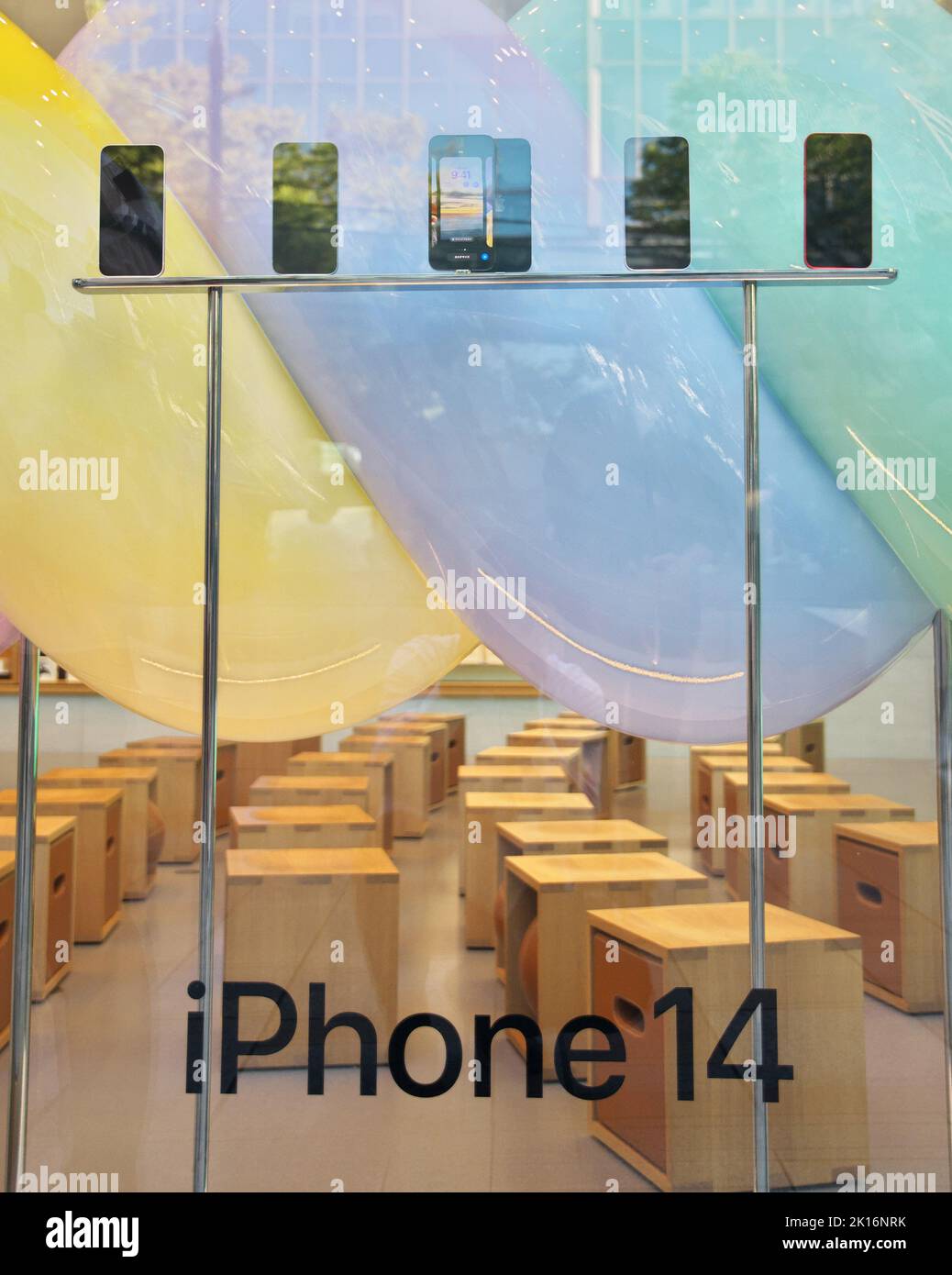 Tokyo, Japan. 16th Sep, 2022. Apple's new iPhone 14 series is displayed ...
