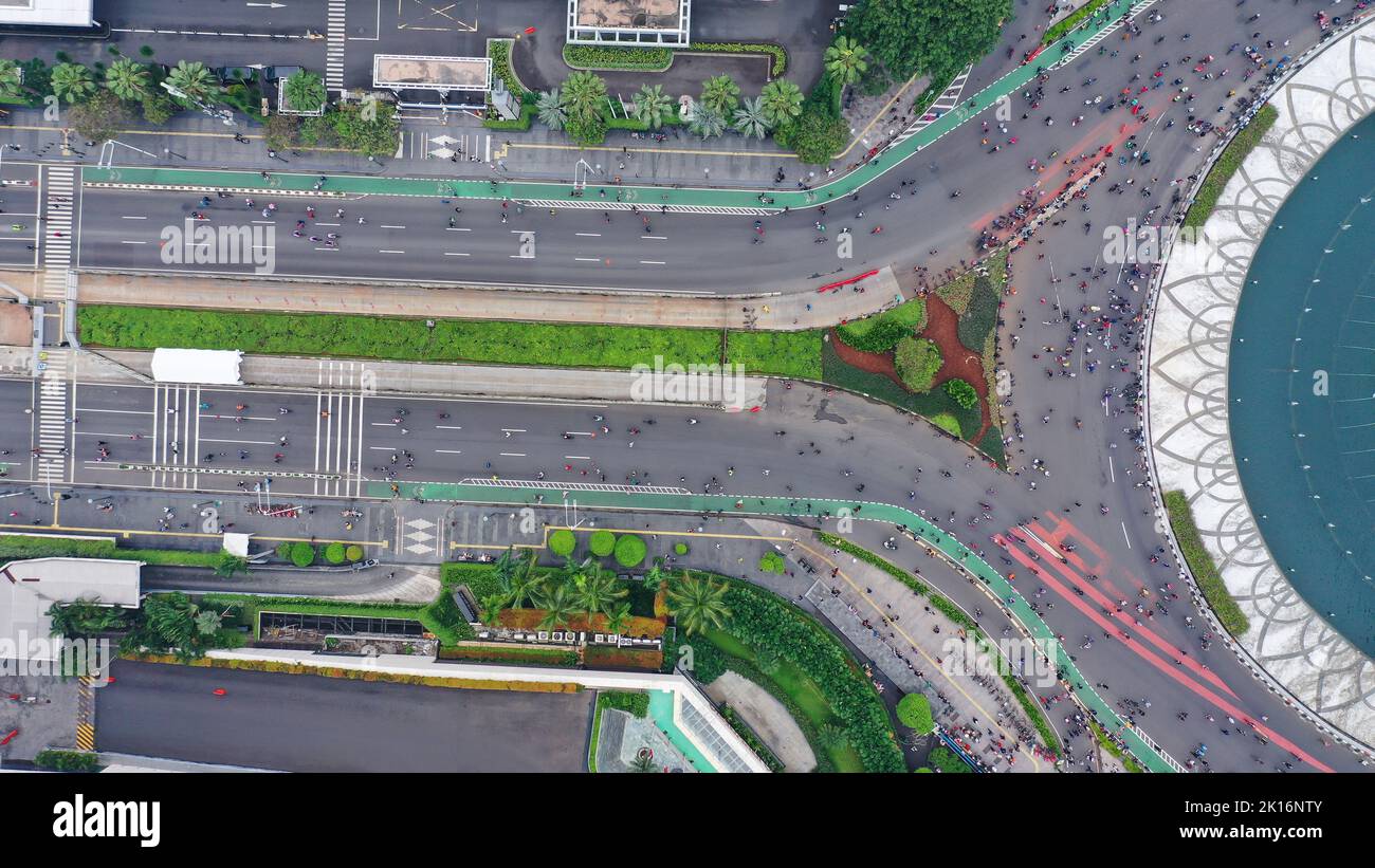 Top down horizontal view of Bundaran Hotel Indonesia as known as HI ...