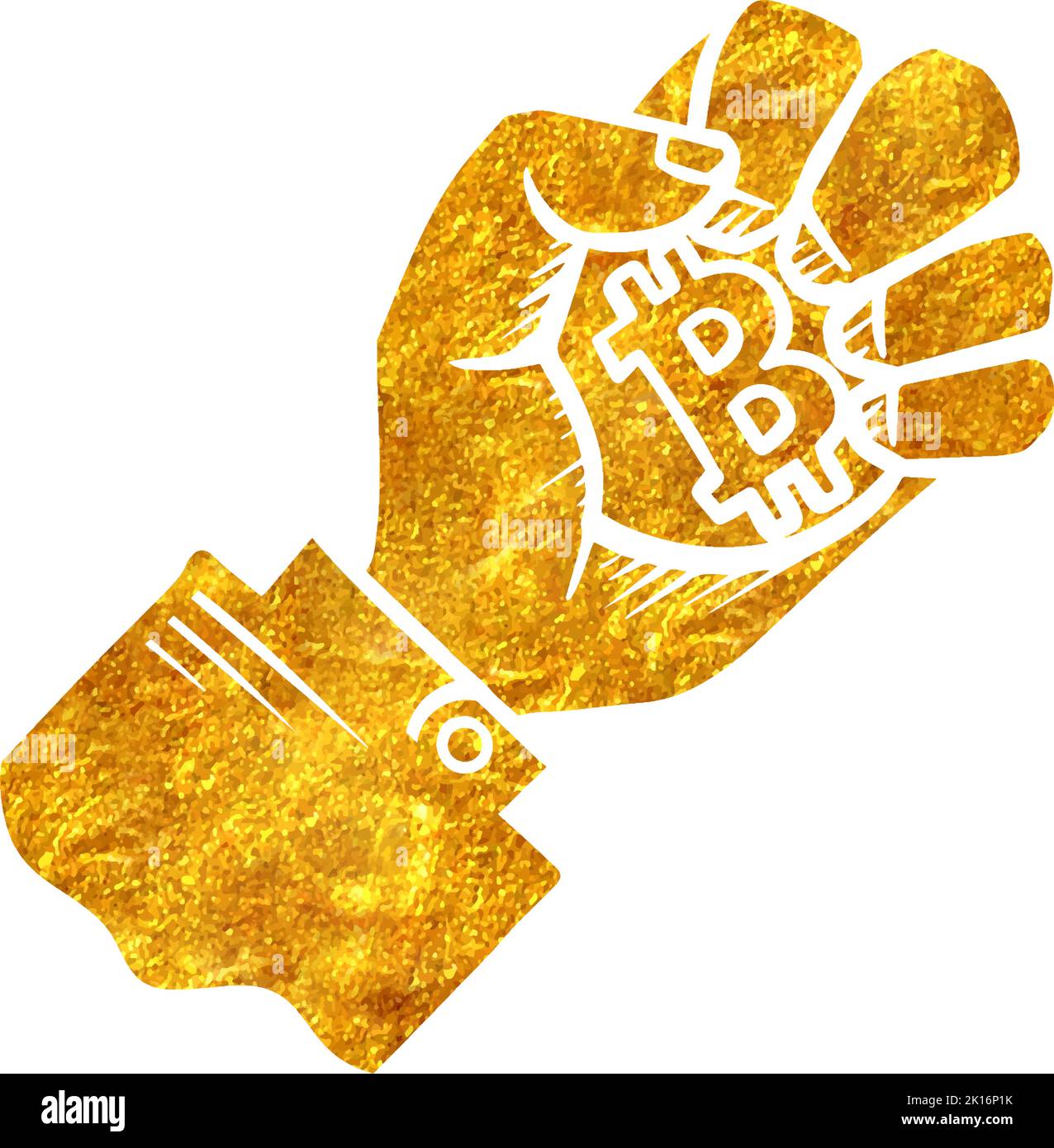 Hand holding bitcoin coin in gold foil texture vector illustration ...