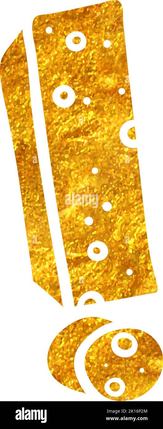 Hand drawn exclamation mark symbol icon in gold foil texture vector ...