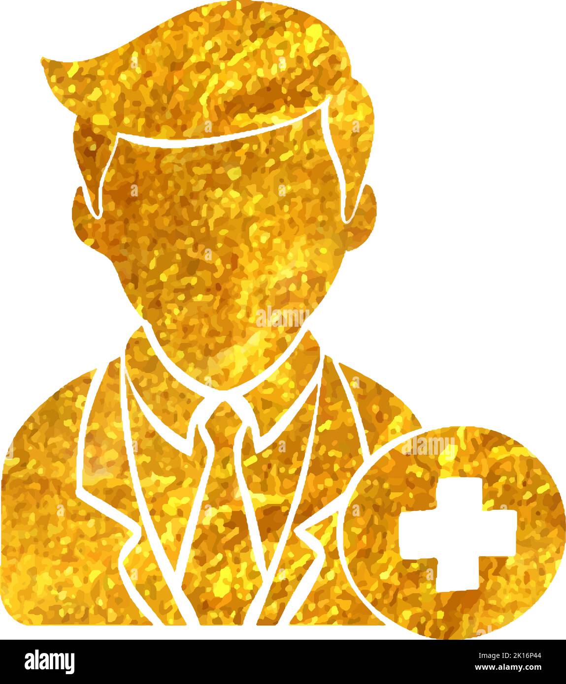 Hand drawn Businessman with plus sign icon in gold foil texture vector ...
