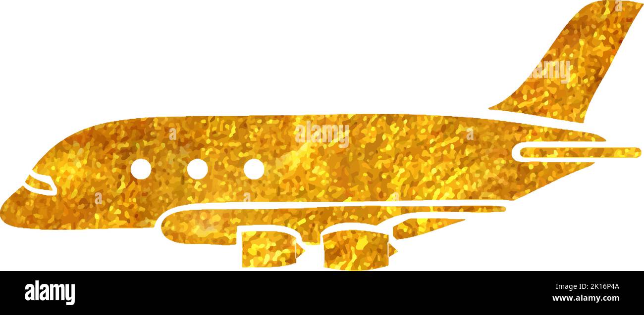 Hand drawn Airplane icon in gold foil texture vector illustration Stock ...