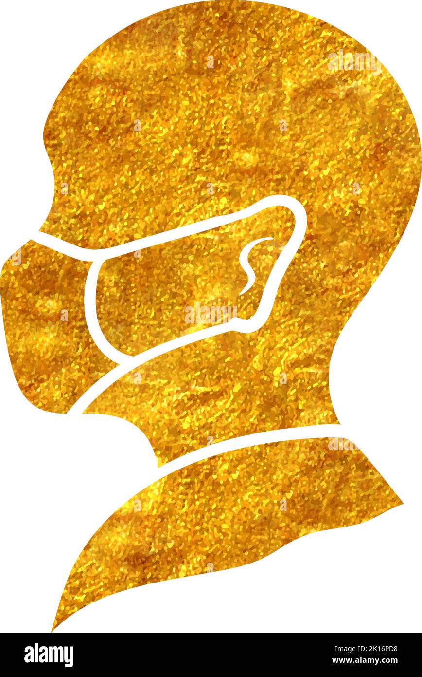 Hand drawn gold foil texture human head figure wearing medical face ...