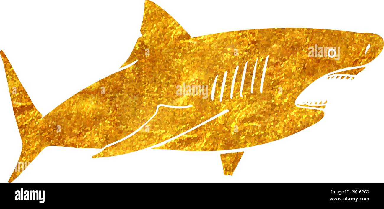 Hand drawn shark in gold foil texture vector illustration Stock Vector ...