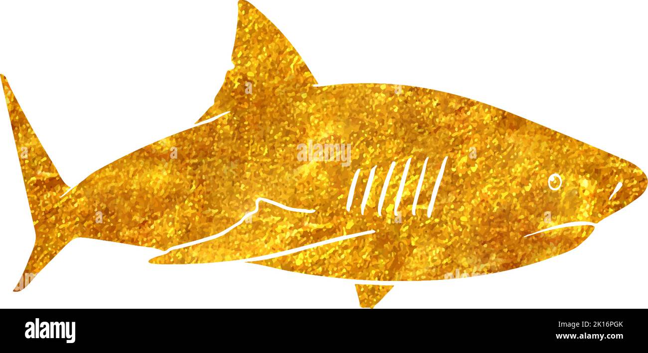 Hand drawn shark in gold foil texture vector illustration Stock Vector ...