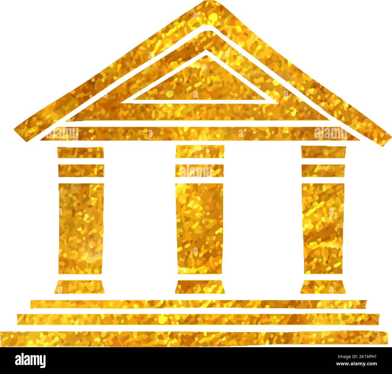 Hand drawn Bank building icon in gold foil texture vector illustration ...
