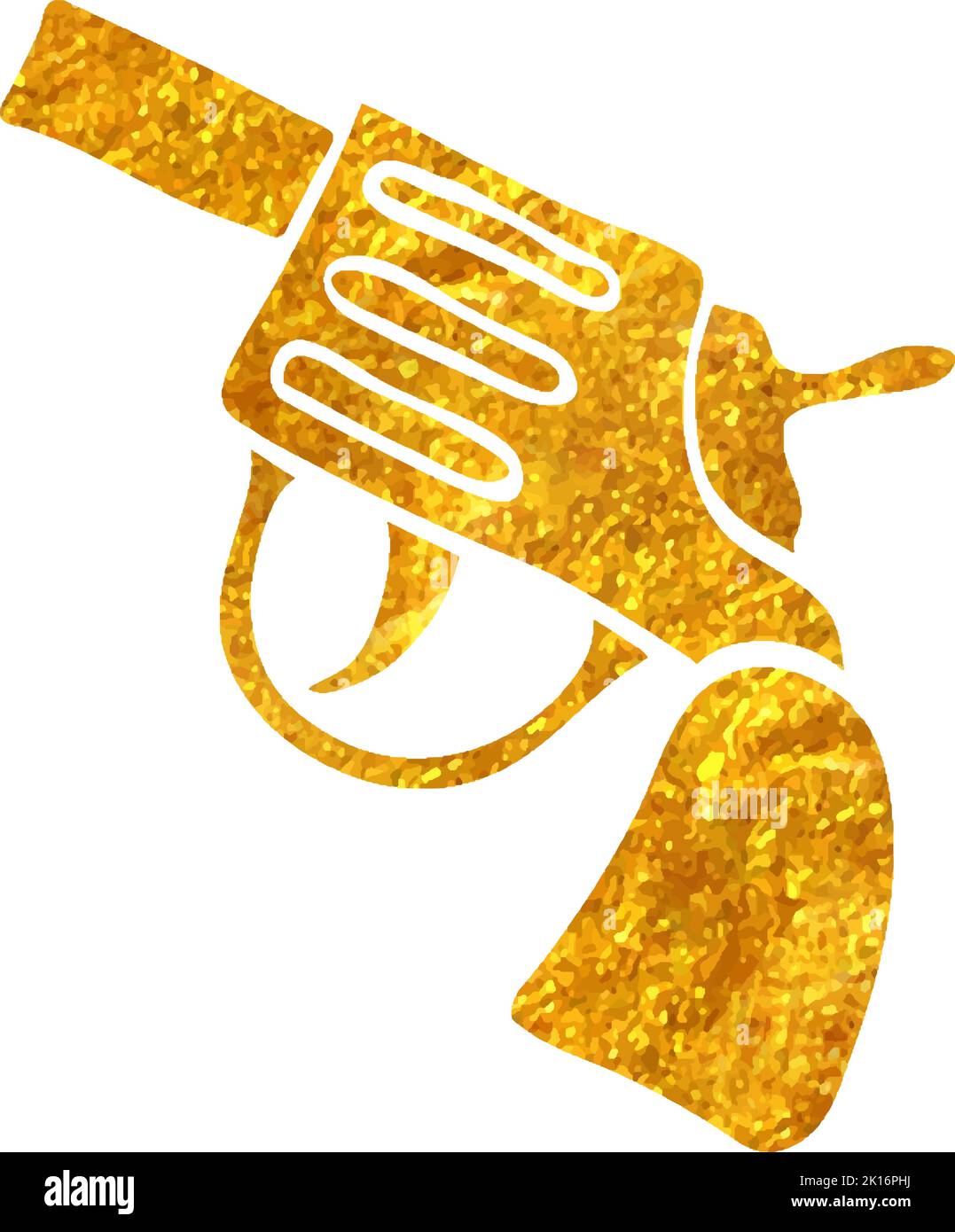 Hand drawn Revolver gun icon in gold foil texture vector illustration ...