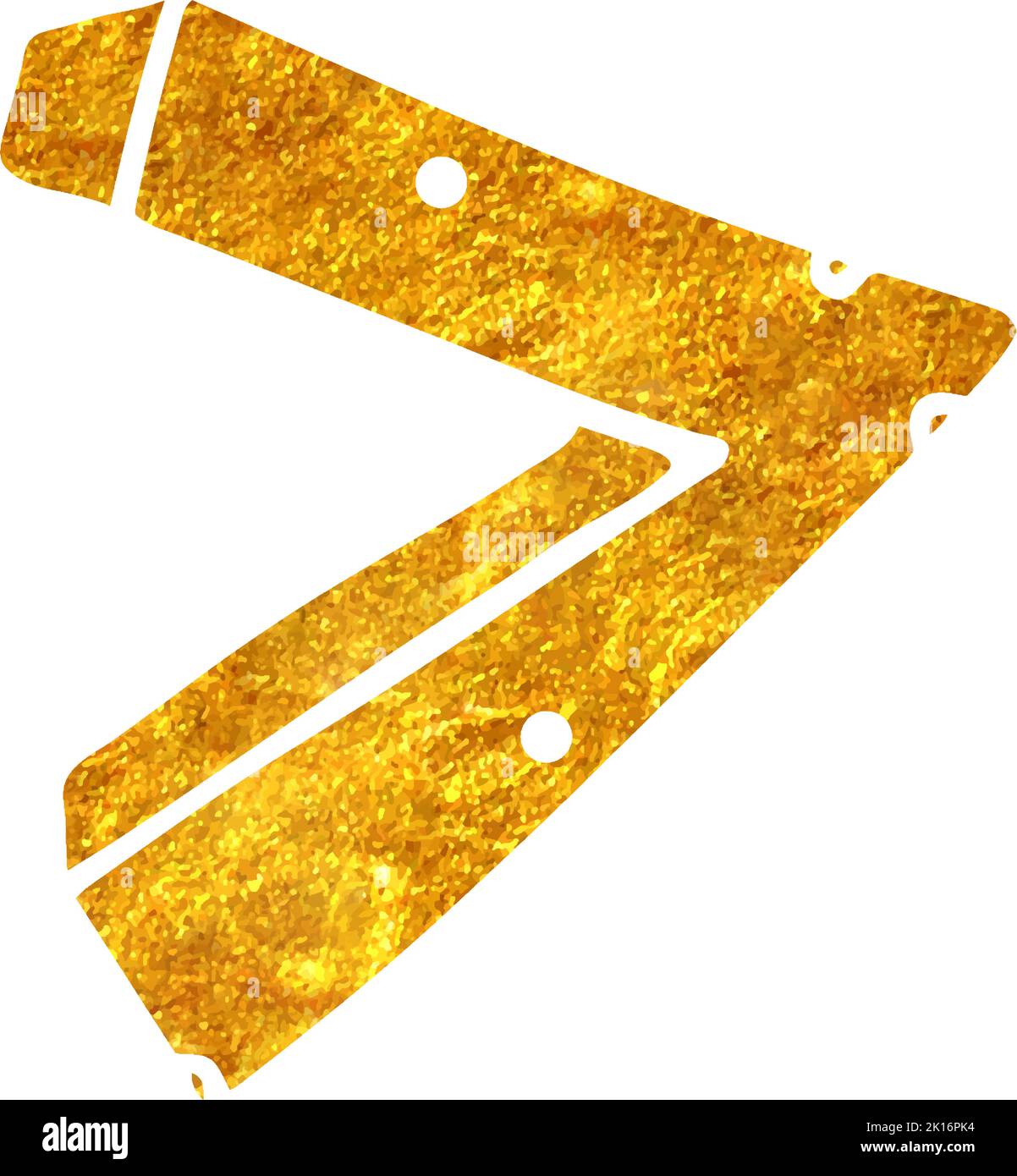 Hand drawn mathematics symbol greater than icon in gold foil texture ...