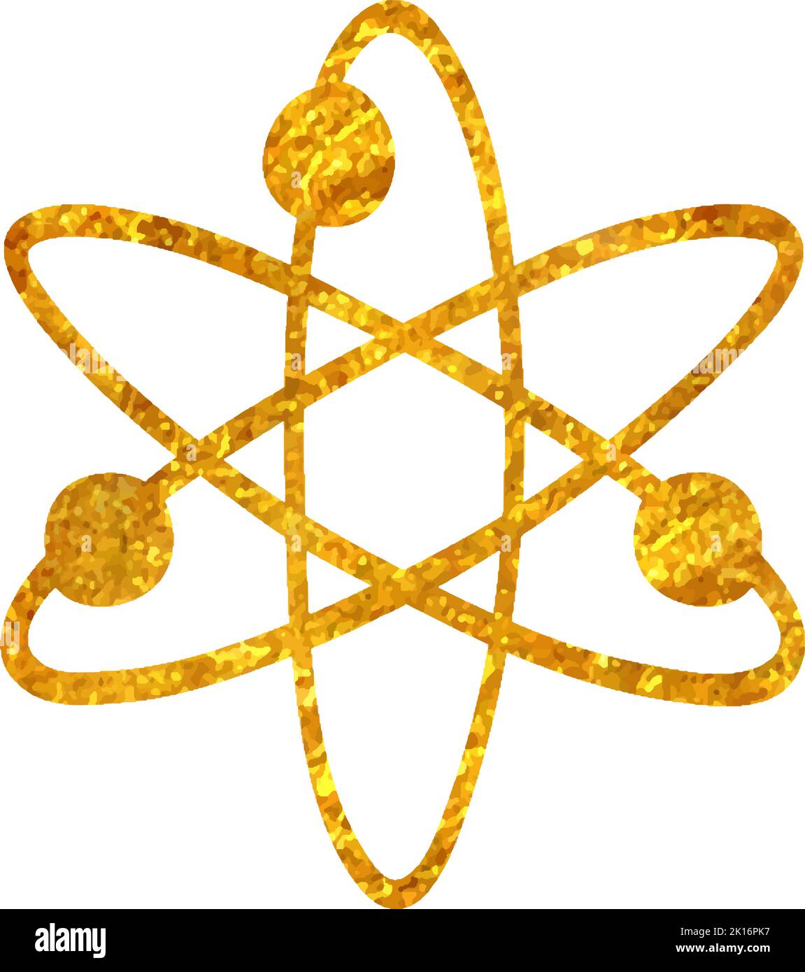 Hand drawn Atom structure icon in gold foil texture vector illustration ...