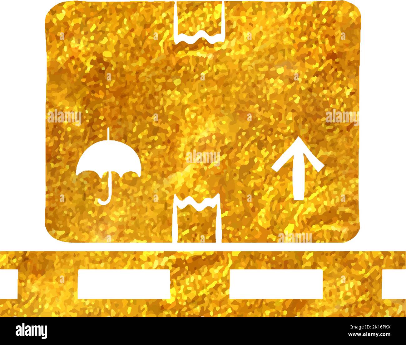 Hand drawn Logistic box icon in gold foil texture vector illustration ...