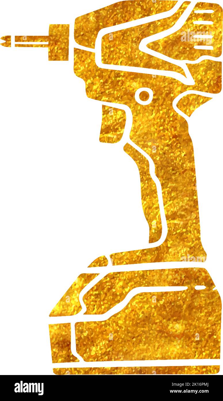 Cordless electric drill Woodworking tool in gold foil texture vector ...