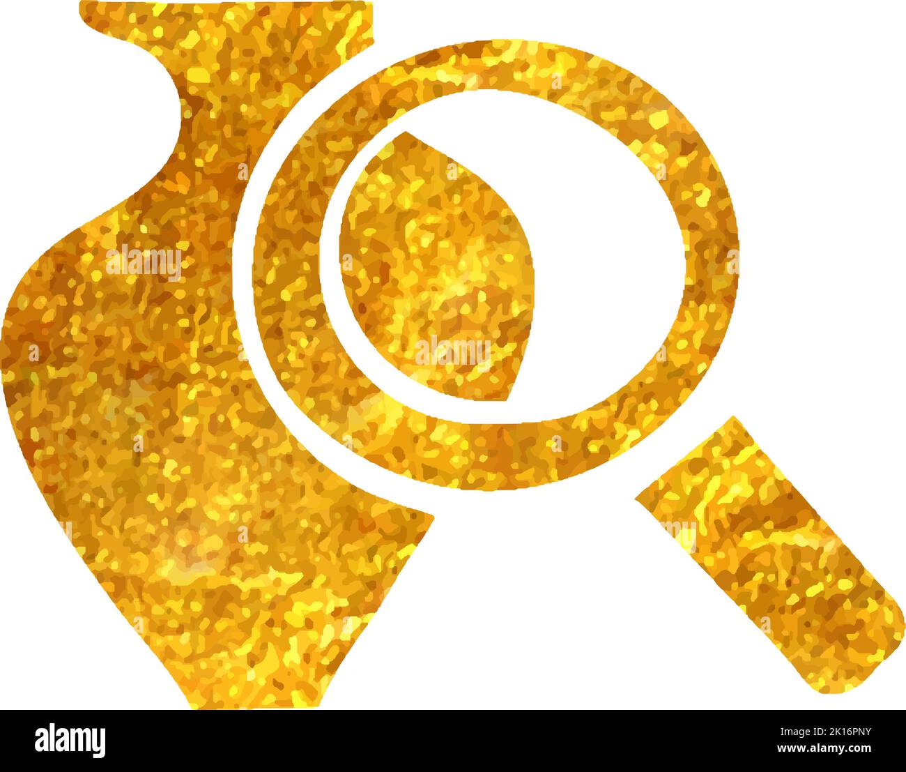 Hand drawn Vase and magnifier icon in gold foil texture vector ...