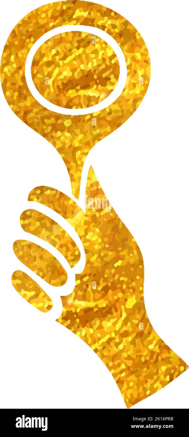 Hand drawn Bidder hand icon in gold foil texture vector illustration ...
