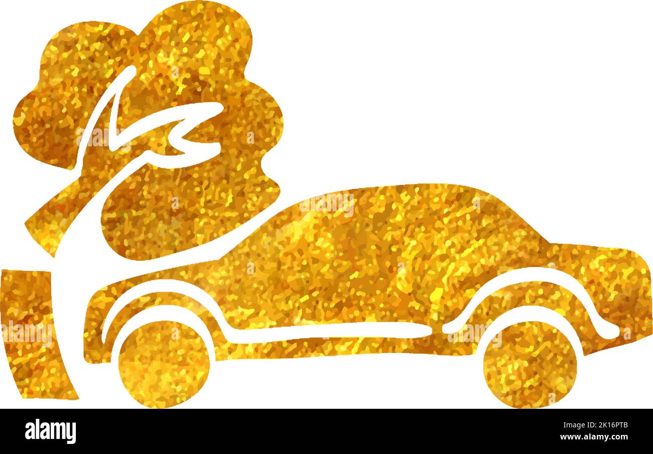Hand drawn Car crash icon in gold foil texture vector illustration ...