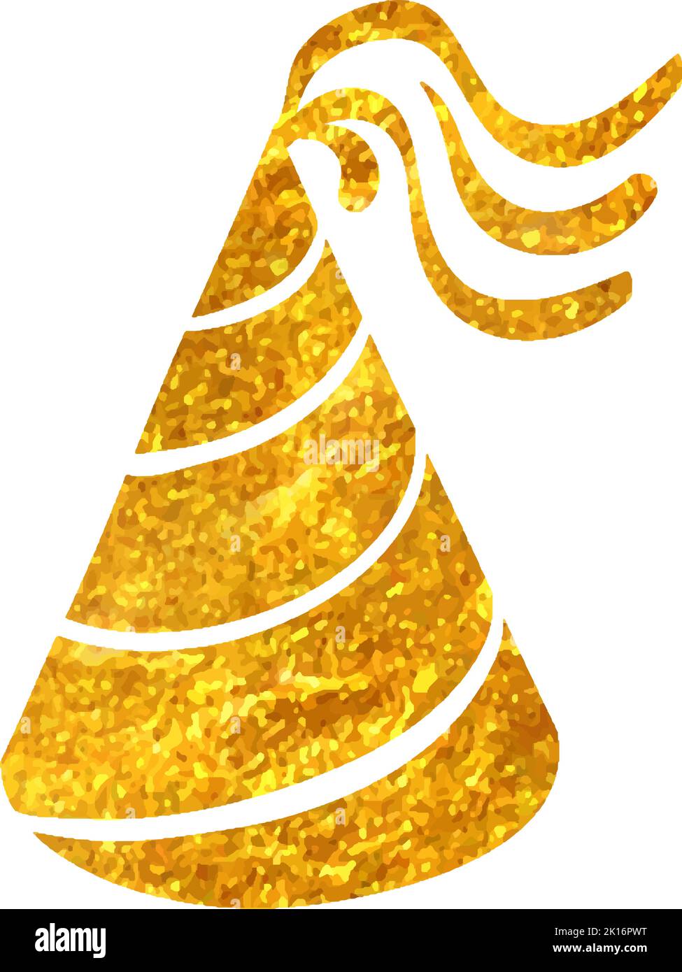 Hand drawn Birthday hat icon in gold foil texture vector illustration ...