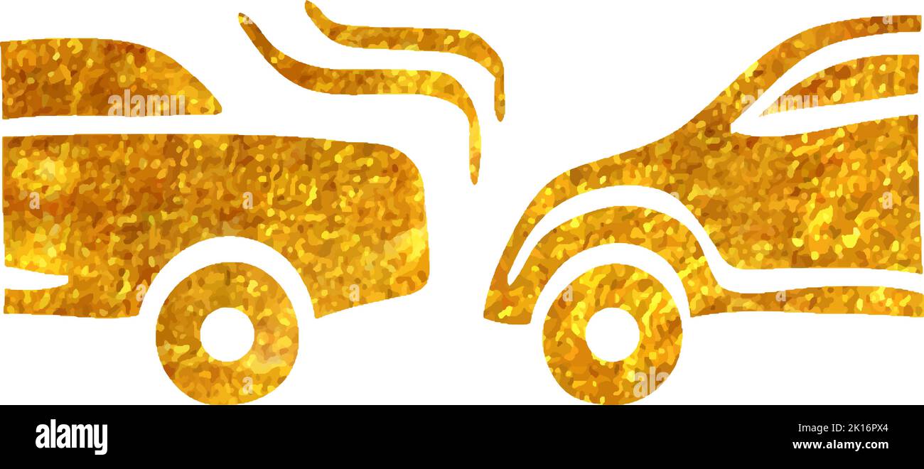 Hand drawn Car crash icon in gold foil texture vector illustration ...