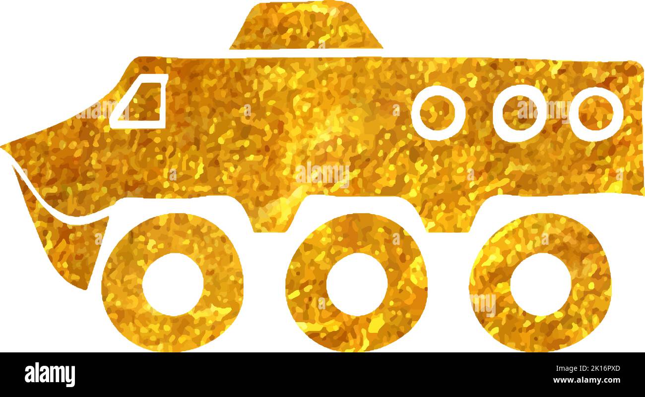 Hand drawn Armored vehicle icon in gold foil texture vector ...