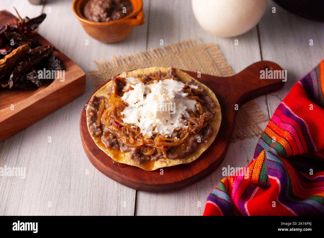 Tostada de Tinga de Res. Typical Mexican dish prepared mainly with ...