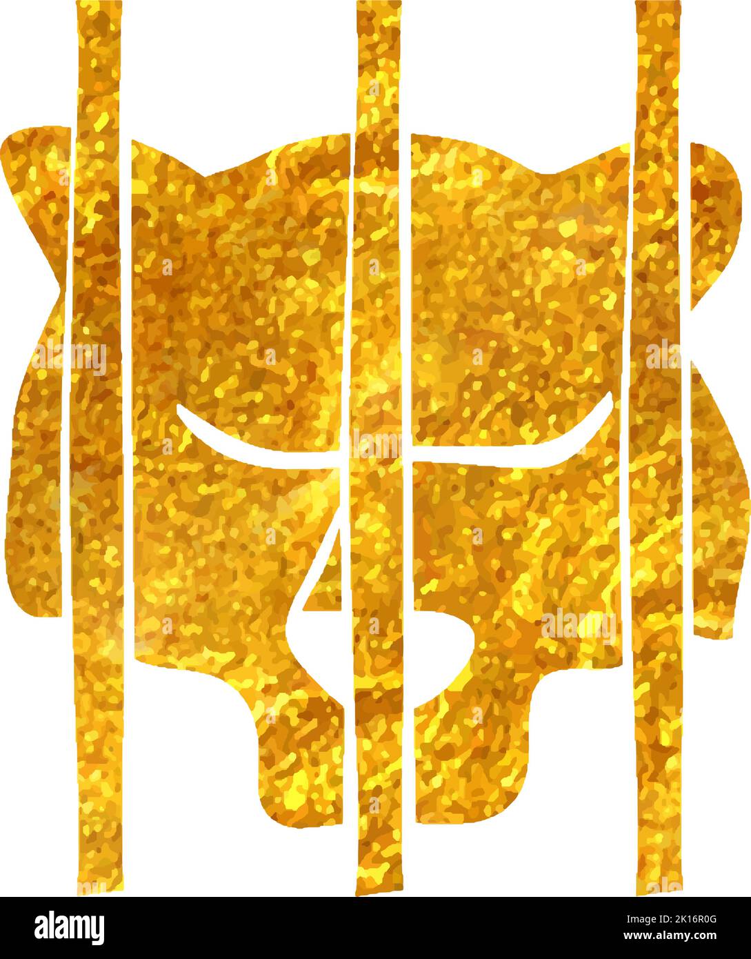 Hand drawn Caged animal icon in gold foil texture vector illustration ...