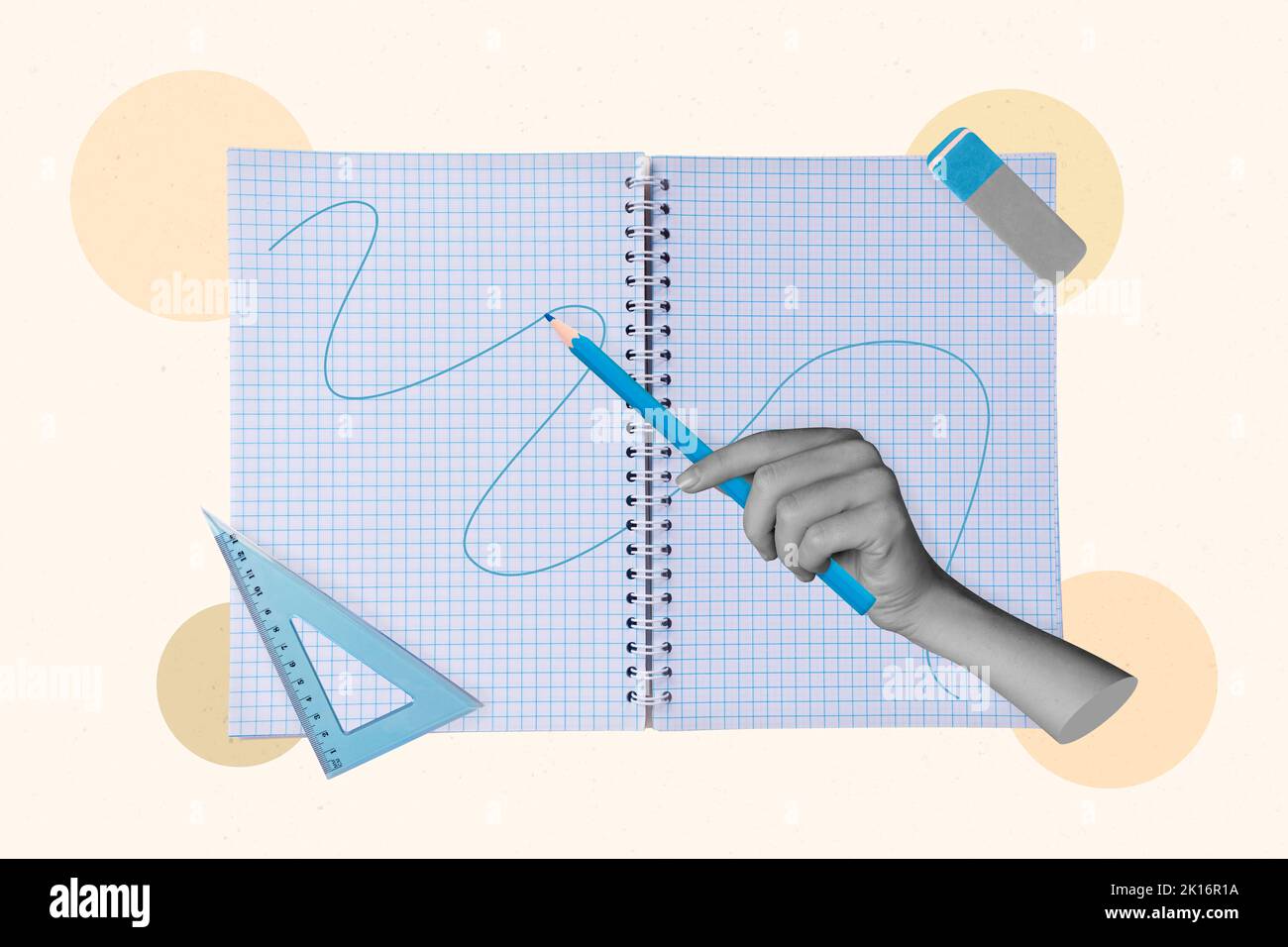 Creative abstract template collage of hand hold pencil draw blank pages ...