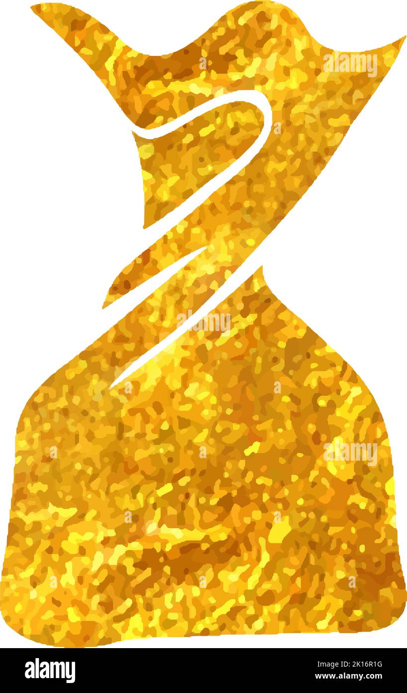 Hand drawn Twist candy icon in gold foil texture vector illustration ...