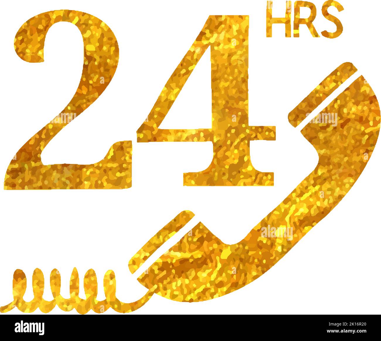 Hand drawn 24 hours service icon in gold foil texture vector ...