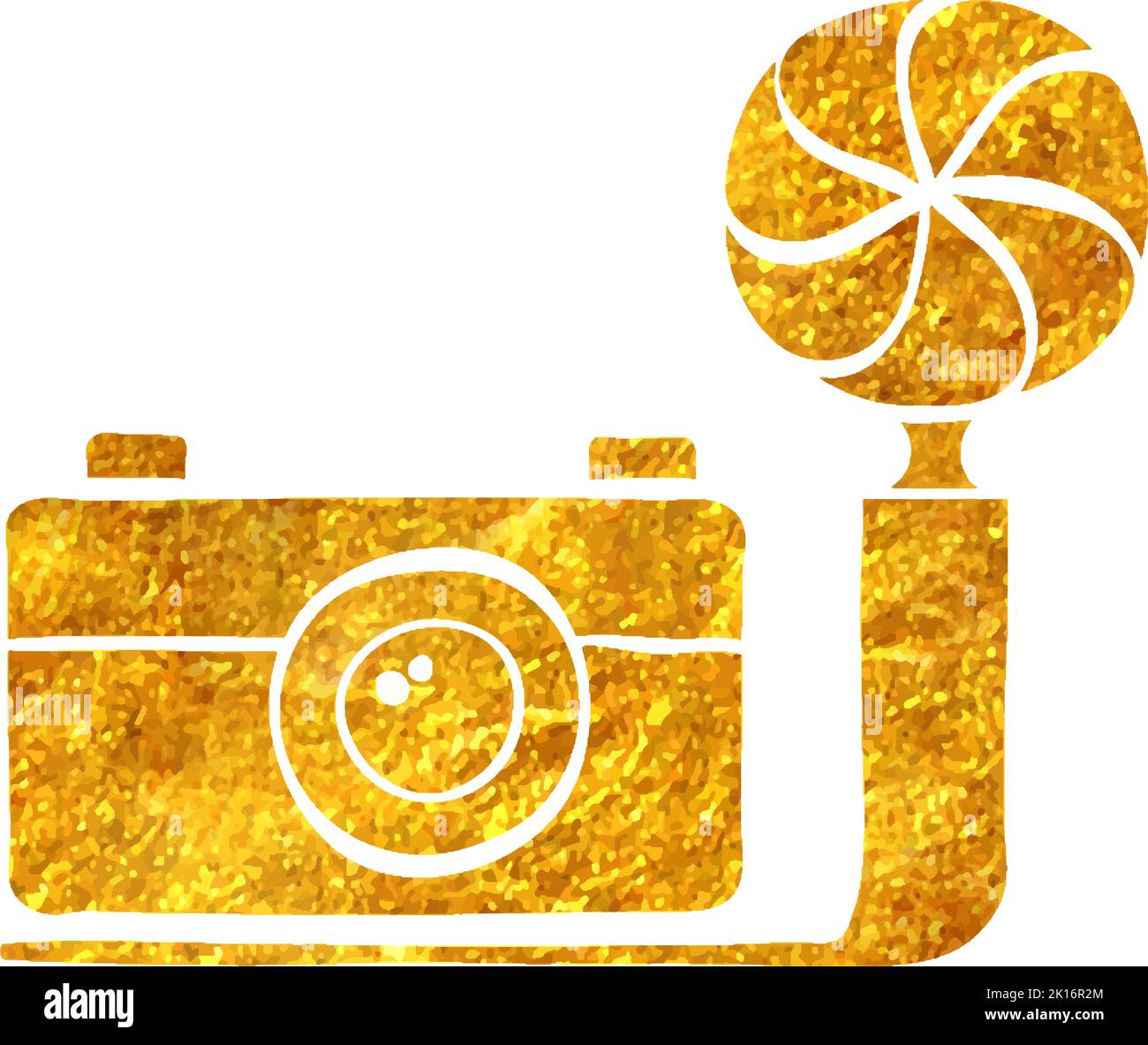 Hand drawn Old camera icon in gold foil texture vector illustration ...