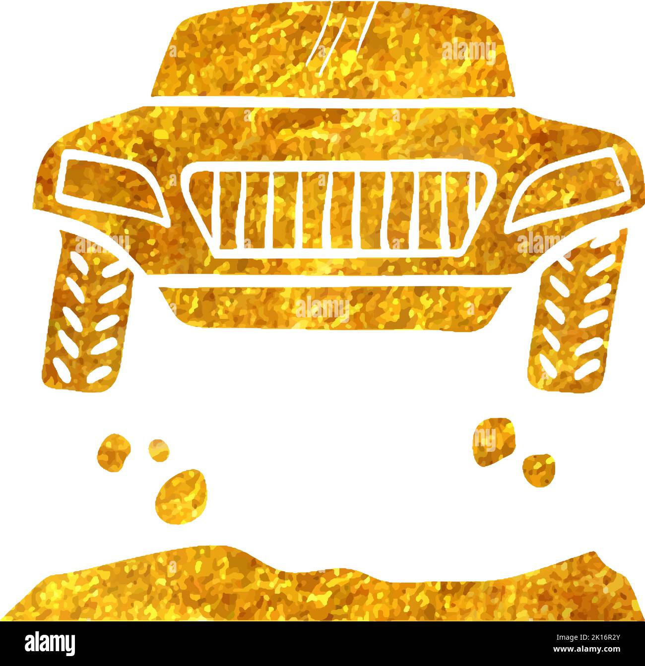 Hand drawn Rally car icon in gold foil texture vector illustration ...