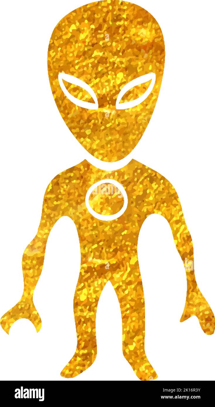 Hand drawn Alien icon in gold foil texture vector illustration Stock ...