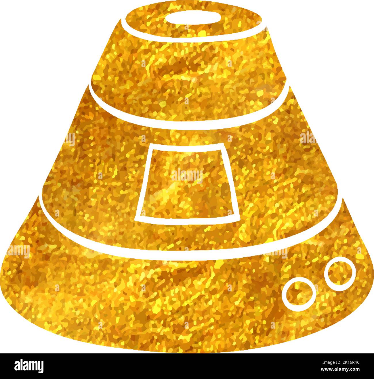 Hand drawn Space capsule icon in gold foil texture vector illustration ...