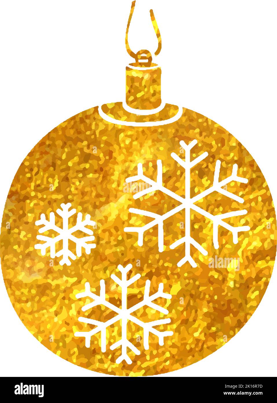 Hand drawn Christmas ball icon in gold foil texture vector illustration ...