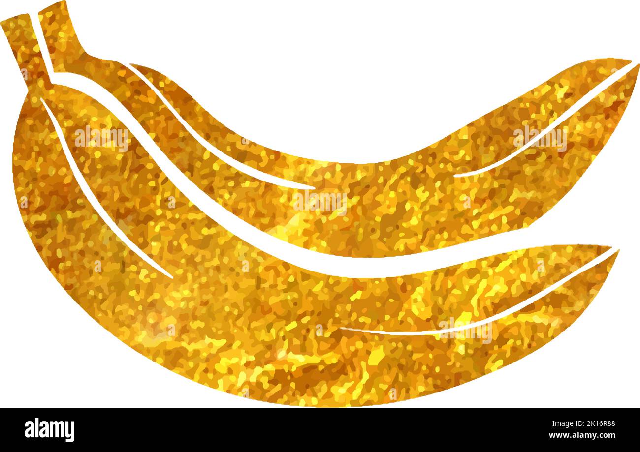 Hand drawn banana characters in gold foil texture vector illustration ...