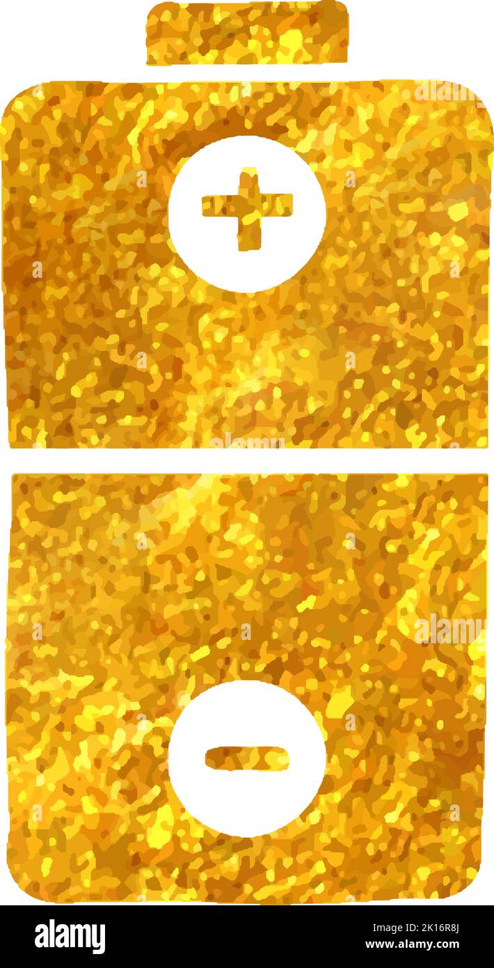 Hand drawn Battery icon in gold foil texture vector illustration Stock ...