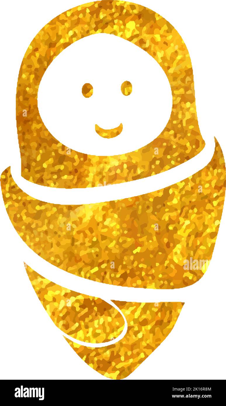 Hand drawn Newborn baby icon in gold foil texture vector illustration ...