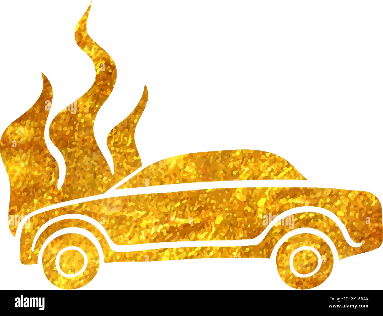 Hand drawn Car on fire icon in gold foil texture vector illustration ...