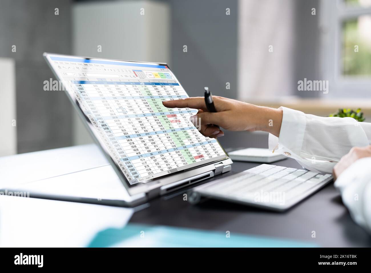 Analyst Employee Working With Spreadsheet On Computer Screen Stock ...