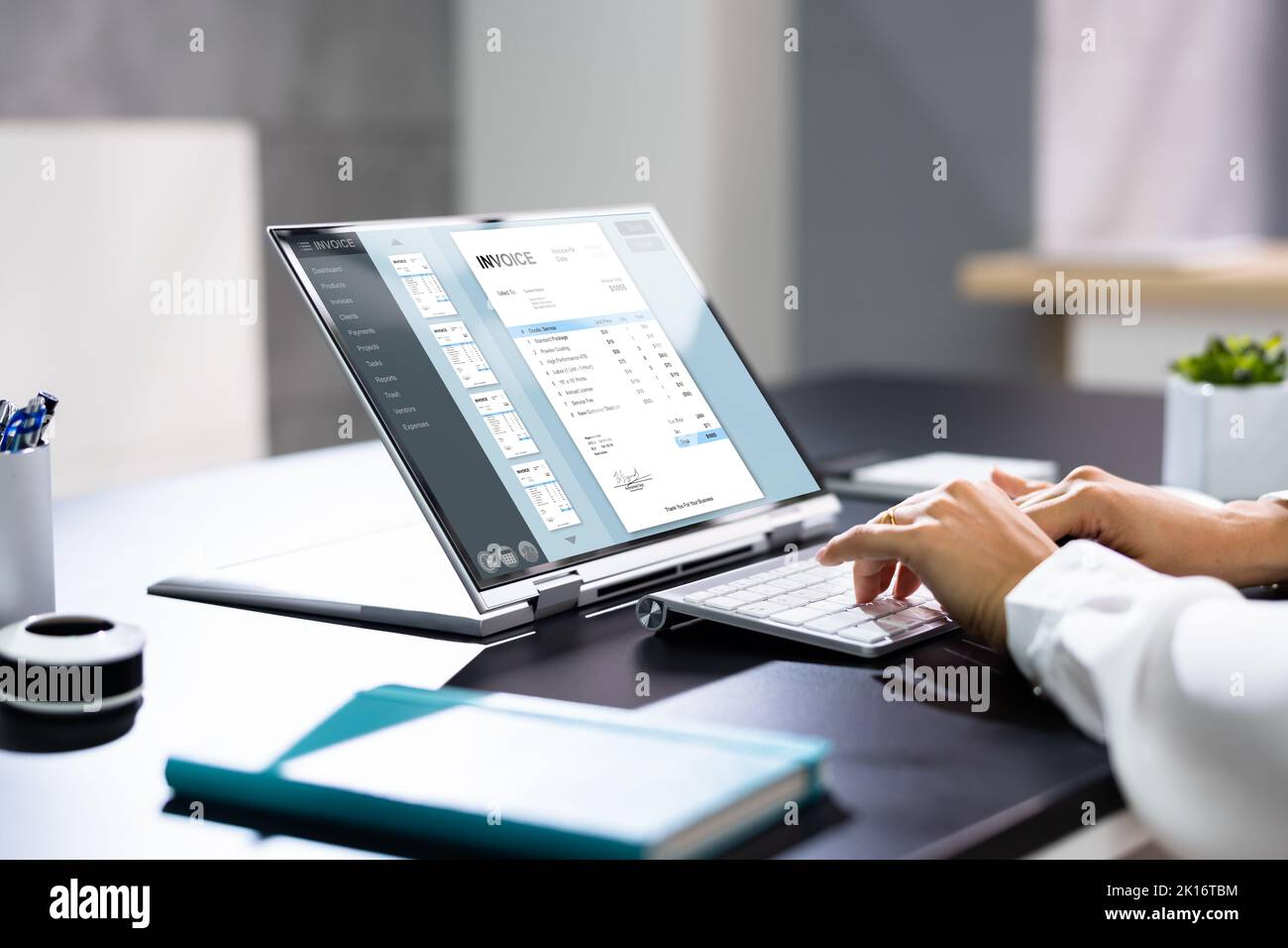 Digital Electronic Bill And Accountant E Invoice On Laptop Stock Photo ...