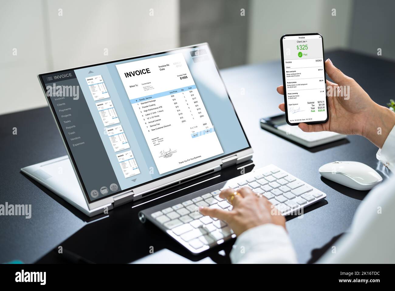 Digital Electronic Bill And Accountant E Invoice On Laptop Stock Photo ...