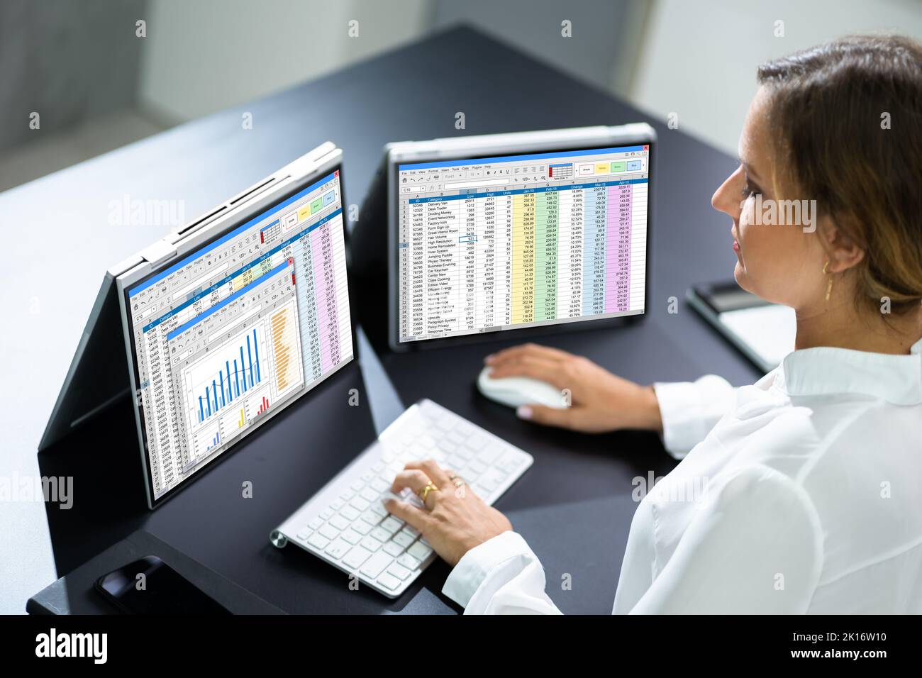 Financial Spreadsheet Analyst Woman Using Software On Laptop Stock ...