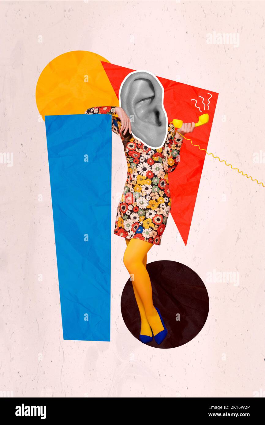 Creative 3d Collage Artwork Postcard Poster Sketch Of Young Girl Talk