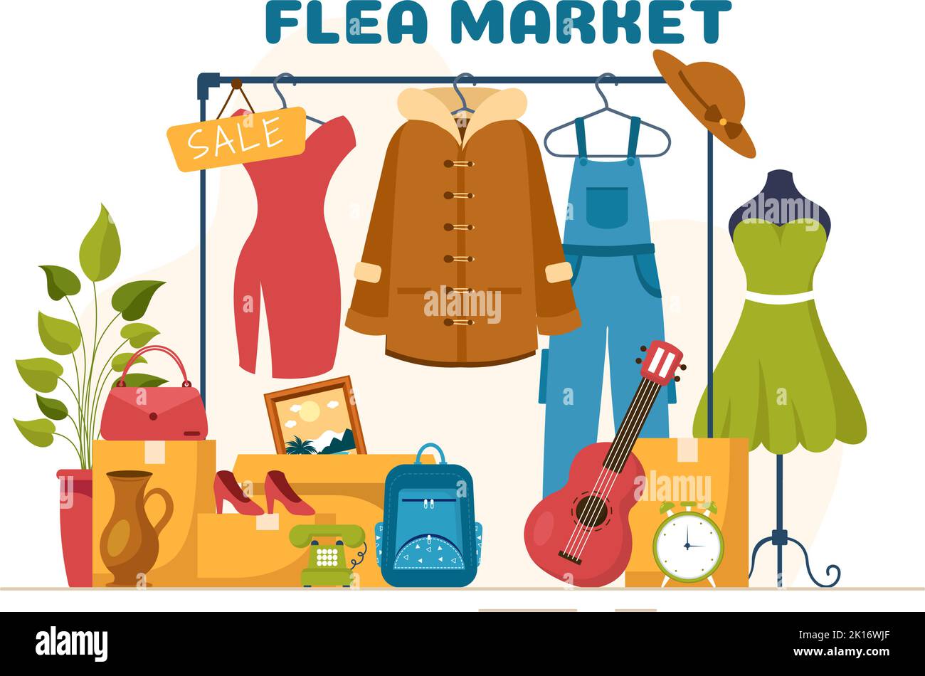 Flea Market Template Hand Drawn Cartoon Flat Illustration Second Hand ...